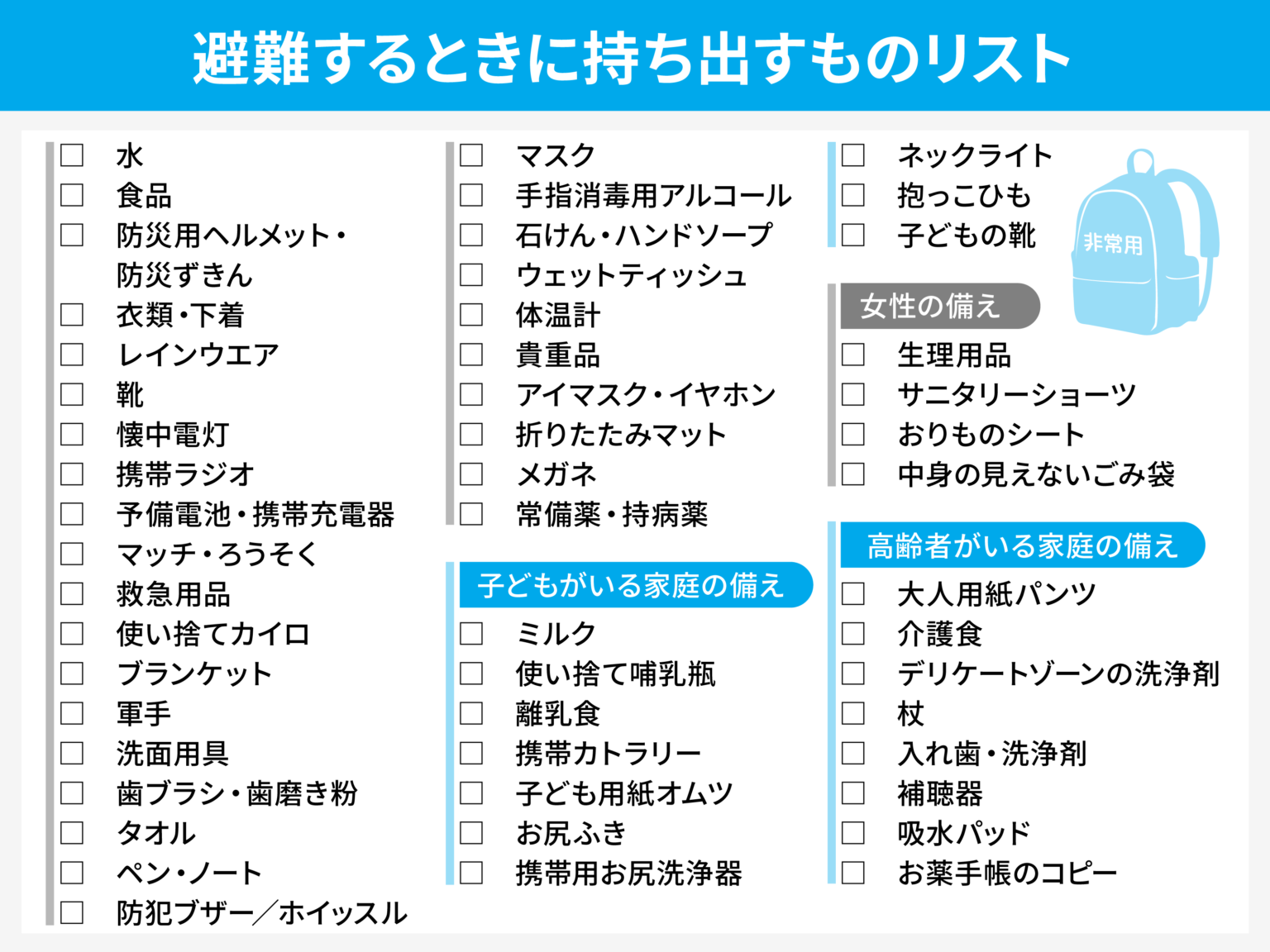 【リスト付き】最低限必要な防災グッズとは。自宅や車に用意すべきもの | 株式会社ナフィアス｜先端ナノファイバー素材 NafiaS®